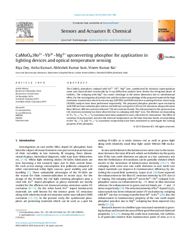 (PDF) CaMoO4:Ho3+–Yb3+–Mg2+ upconverting phosphor for application in ...