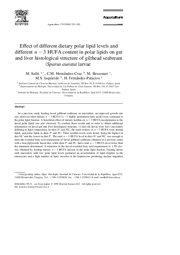 (PDF) Effect of different dietary polar lipid levels and different n−3 HUFA content in polar ...