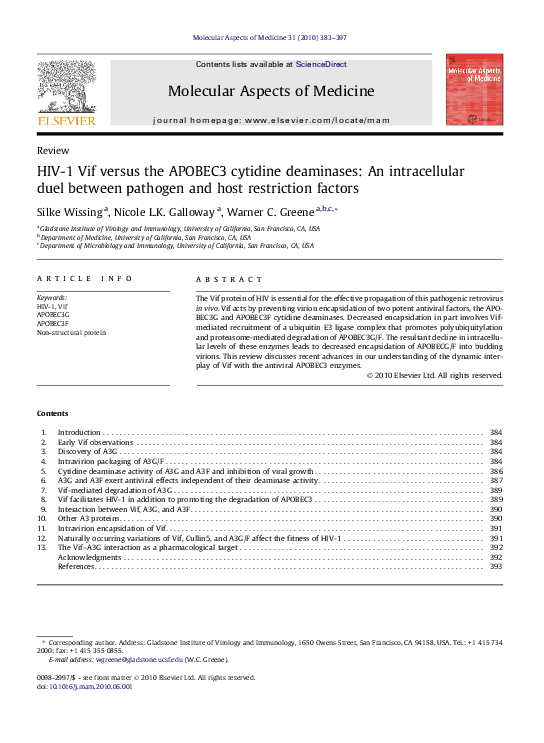 (PDF) HIV-1 Vif versus the APOBEC3 cytidine deaminases: An ... (PDF) HIV-1 Vif versus the APOBEC3 cytidine deaminases: An ...