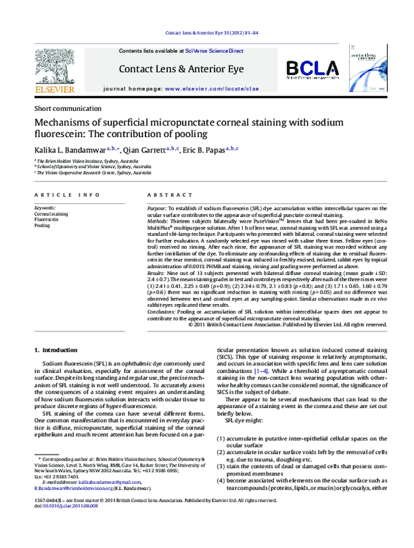 (PDF) Mechanisms of superficial micropunctate corneal staining with ...