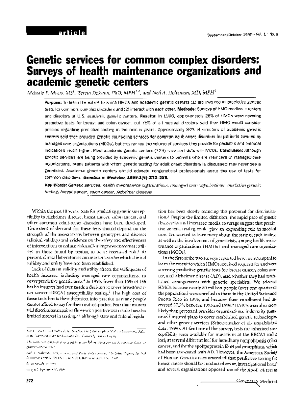 (PDF) Genetic services for common complex disorders: Surveys of health ...