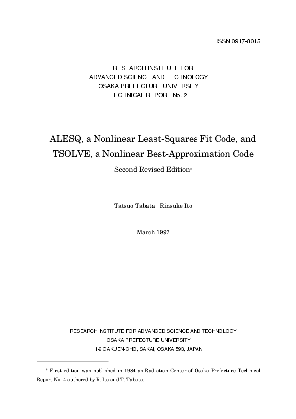 Pdf Alesq A Nonlinear Least Squares Fit Code And Tsolve A Nonlinear Best Approximation Code