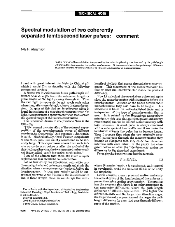 Pdf Spectral Modulation Of Two Coherently Separated Femtosecond Laser