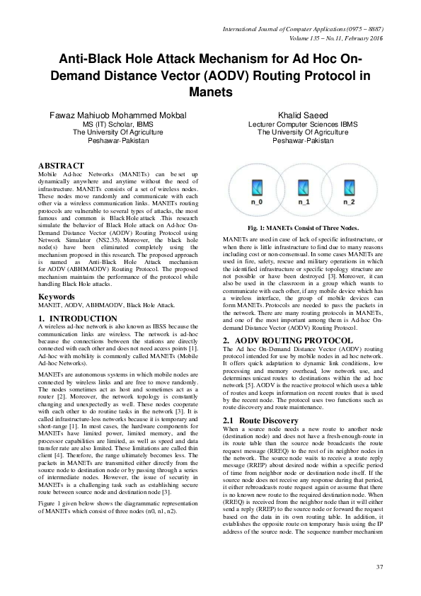 (PDF) Anti-Black Hole Attack Mechanism for Ad Hoc On- Demand Distance Vector (AODV) Routing ...