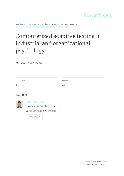 (PDF) Computerized adaptive testing in industrial and organizational ...