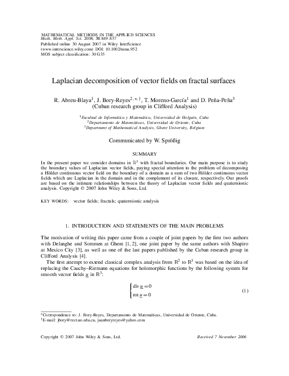 (PDF) Laplacian decomposition of vector fields on fractal surfaces