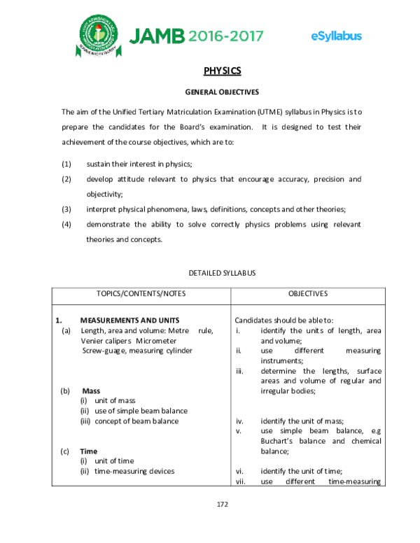 (PDF) PHYSICS GENERAL OBJECTIVES