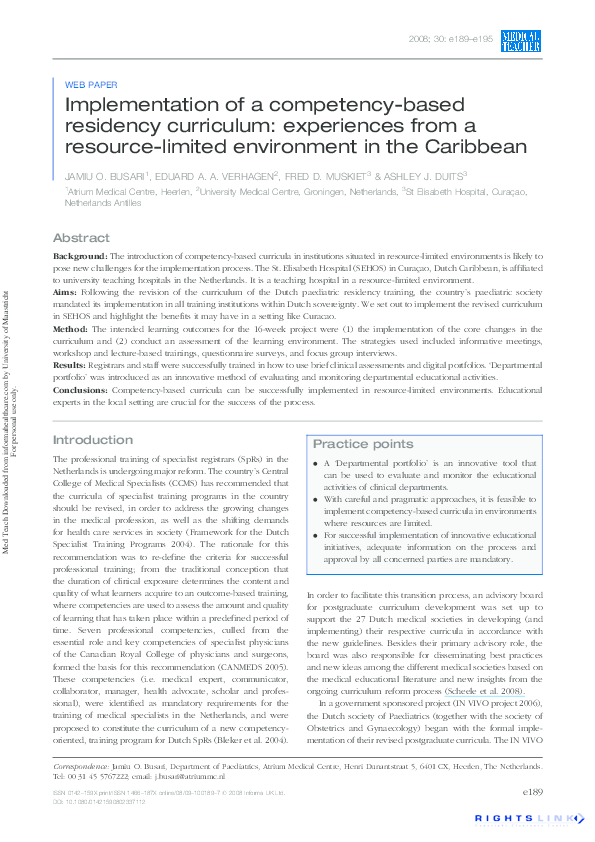 (PDF) Implementation of a competency-based residency curriculum ...