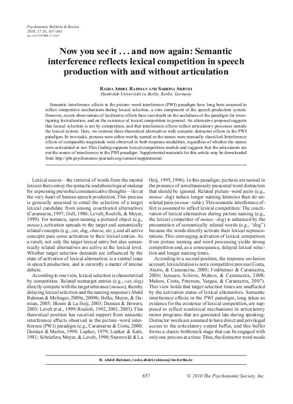 (PDF) Lexical Competition and Semantic Interference