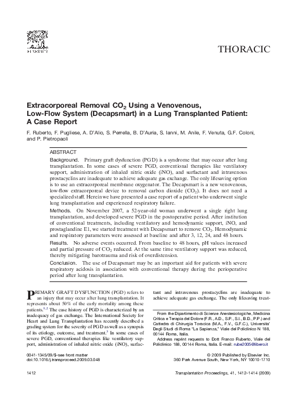 (PDF) Extracorporeal Removal CO2 Using a Venovenous, Low-Flow System ...