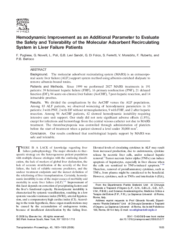 (PDF) Molecular Adsorbent Recirculating System in Liver Transplantation ...
