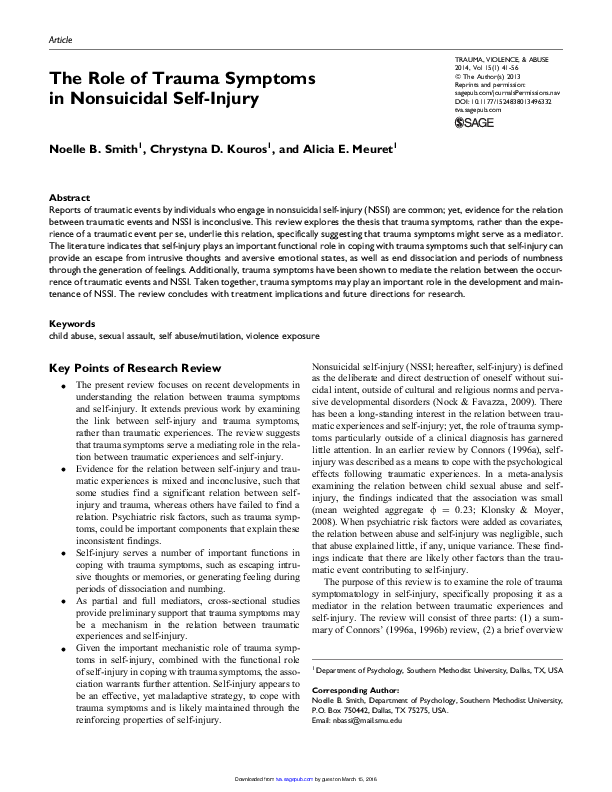 (PDF) The Role of Trauma Symptoms in Nonsuicidal Self-Injury
