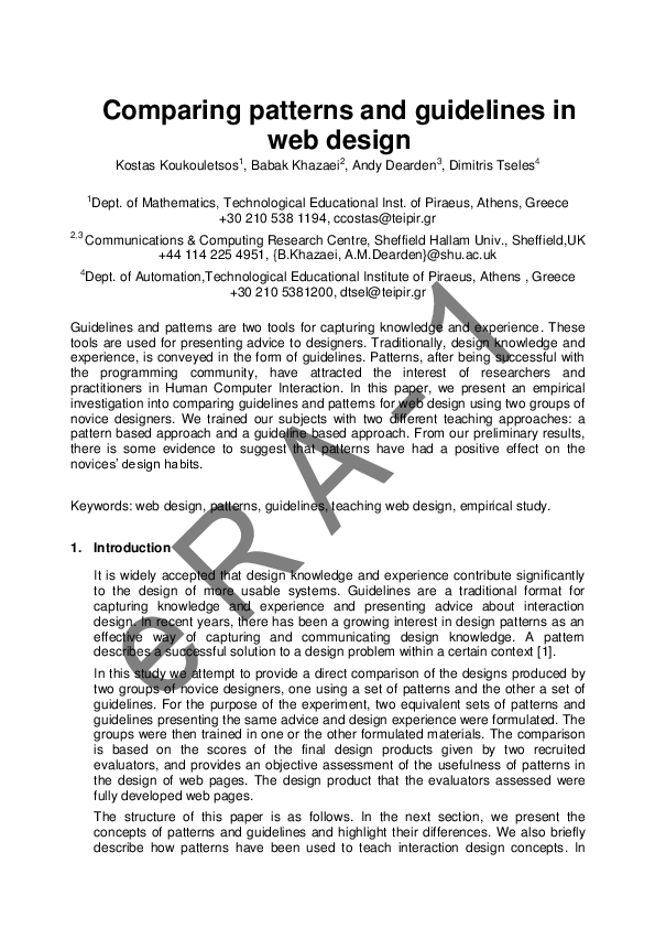 (PDF) Comparing patterns and guidelines in web design