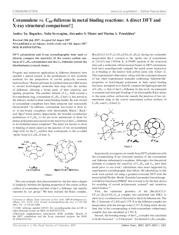 (PDF) Corannulene vs. C60-fullerene in metal binding reactions: A direct DFT and X-ray ...