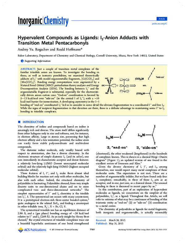 (PDF) Hypervalent Compounds as Ligands: I 3 -Anion Adducts with ...