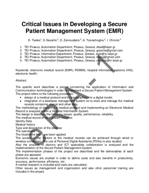 (PDF) Critical Issues in Developing a Secure Patient Management System (EMR