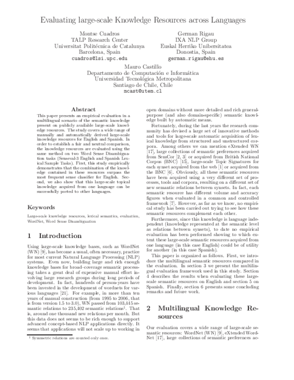(PDF) Evaluating large-scale Knowledge Resources across Languages