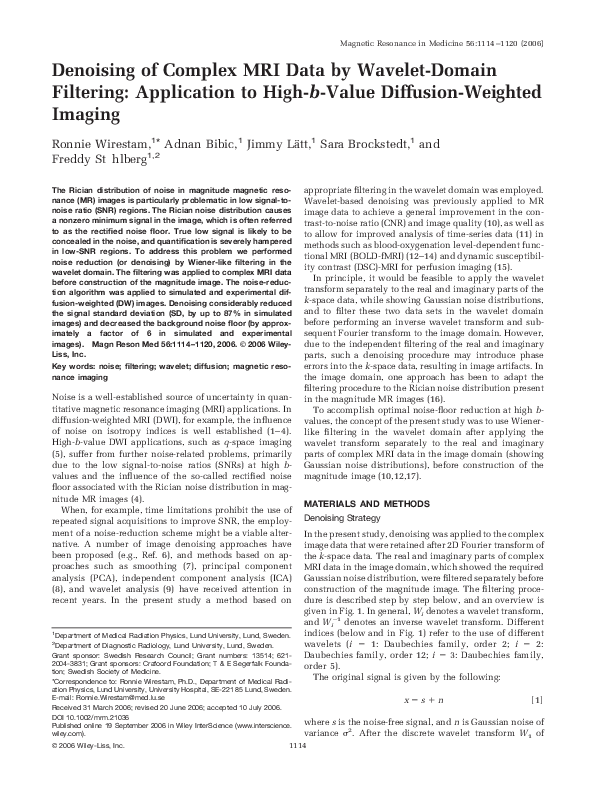 (PDF) Denoising of complex MRI data by wavelet-domain filtering: Application to high-b-value ...