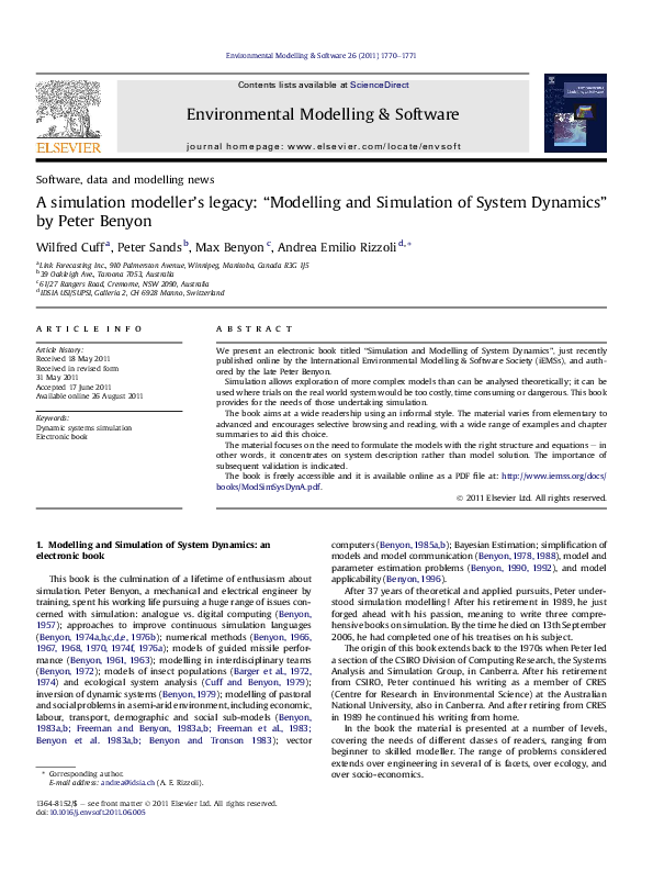 (PDF) A simulation modeller’s legacy: “Modelling and Simulation of ...