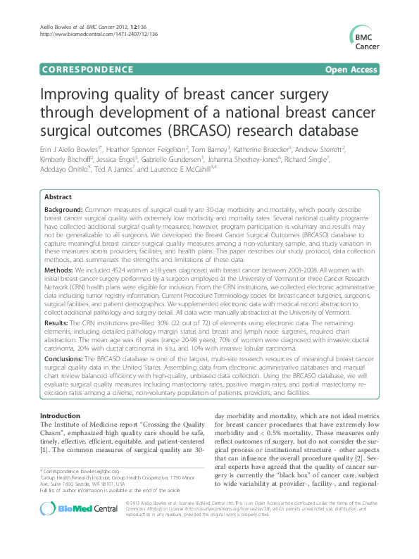 (PDF) Improving quality of breast cancer surgery through development of ...