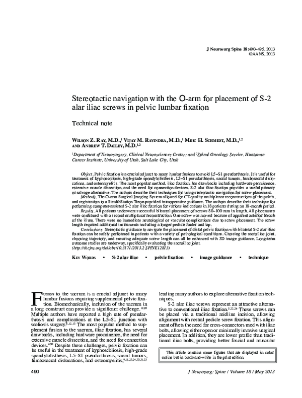 (PDF) Stereotactic navigation with the O-arm for placement of S-2 alar ...