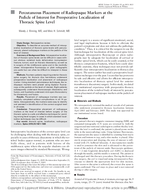 (PDF) Percutaneous Placement of Radiopaque Markers at the Pedicle of ...