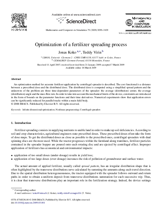 (PDF) Optimization of a fertilizer spreading process