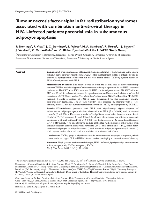 Pdf Tumour Necrosis Factor Alpha In Fat Redistribution Syndromes
