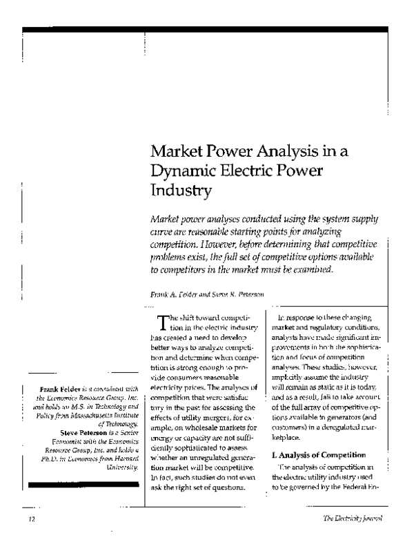 (PDF) Market power analysis in a dynamic electric power