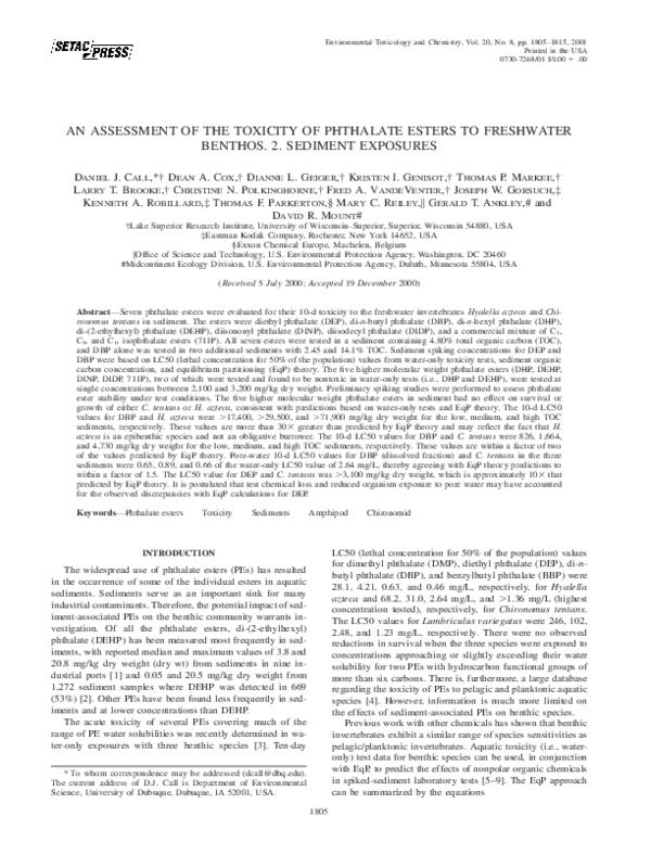 (PDF) An assessment of the toxicity of phthalate esters to freshwater ...