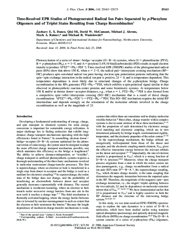 (PDF) Time-Resolved EPR Studies of Photogenerated Radical Ion Pairs ...