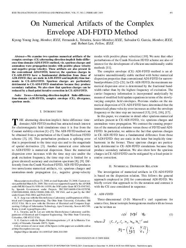 (PDF) On Numerical Artifacts of the Complex Envelope ADI-FDTD Method