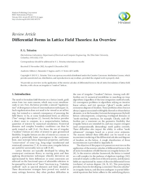 (PDF) Differential forms in lattice field theories: An overview