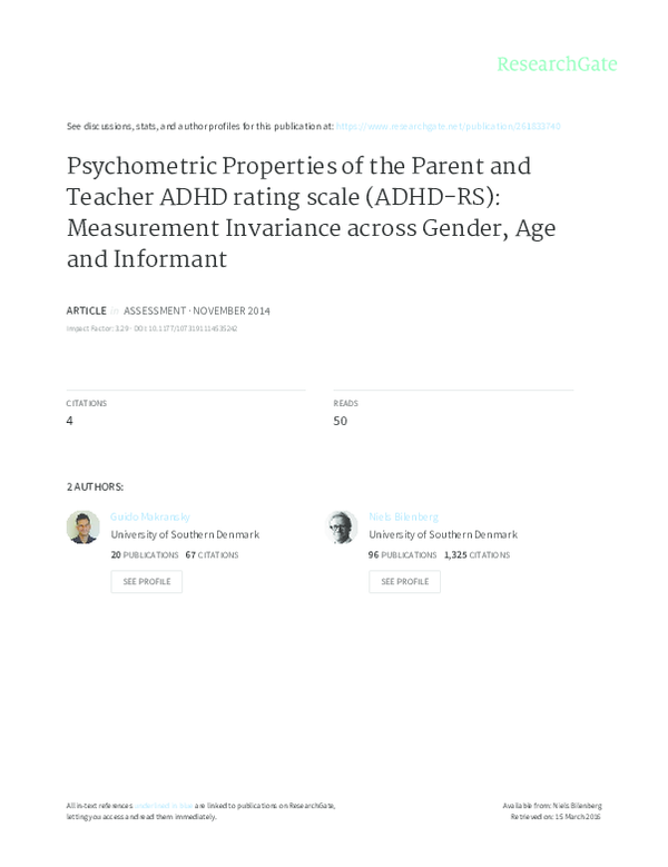 (PDF) Psychometric Properties of the Parent and Teacher ADHD Rating ...