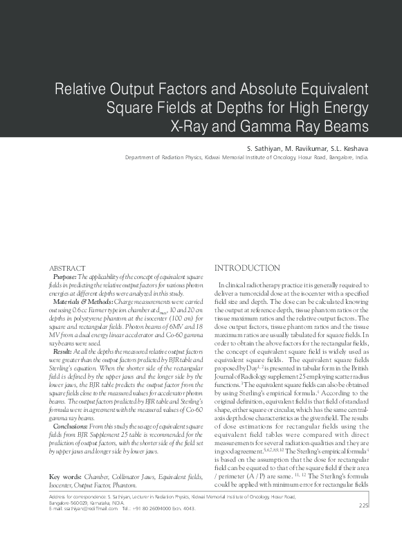 (PDF) Relative Output Factors and Absolute Equivalent Square Fields at ...