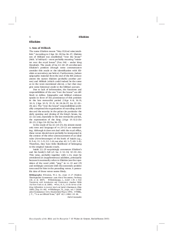 (PDF) Eliakim 1. Son of Hilkiah, 2. Son of Josiah, 3. The Priest ...