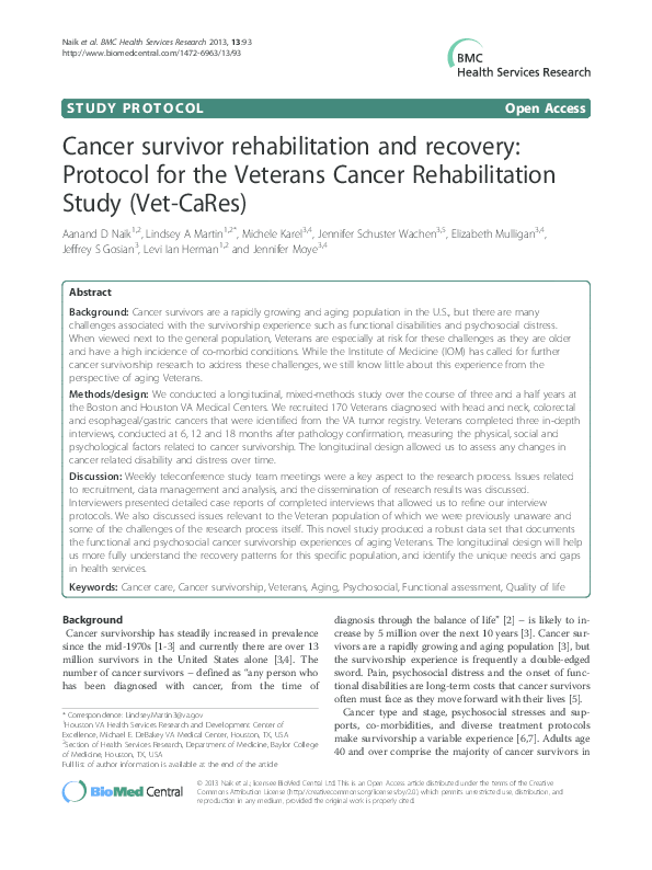 (PDF) Cancer survivor rehabilitation and recovery: Protocol for the ...