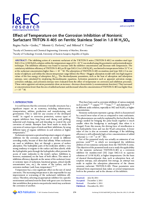 (PDF) Effect of Temperature on the Corrosion Inhibition of Nonionic ...