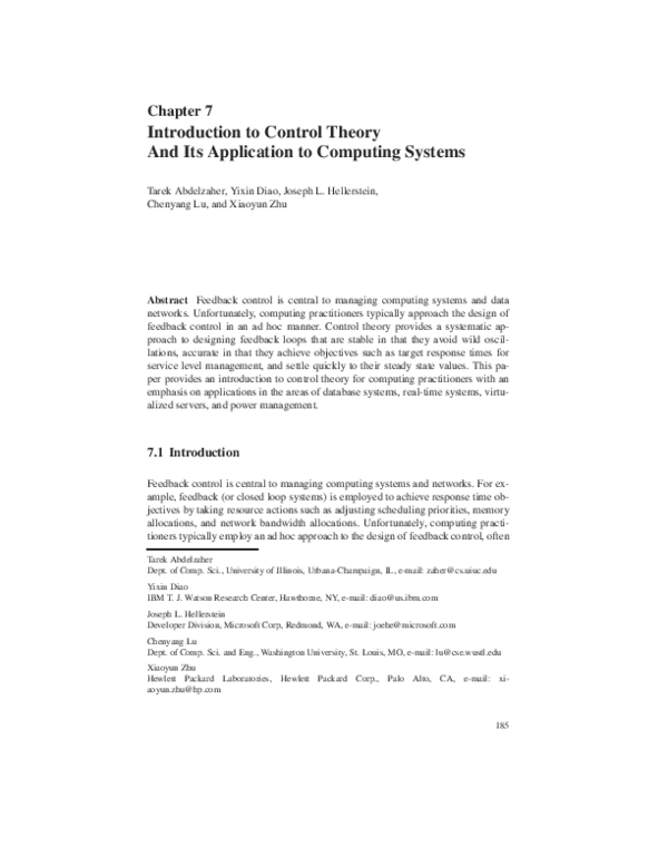 (PDF) Introduction to Control Theory And Its Application to Computing ...