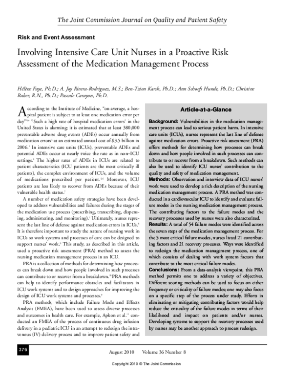 (PDF) Involving intensive care unit nurses in a proactive risk ...