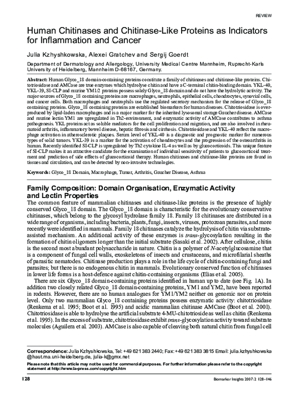 (PDF) Human Chitinases and Chitinase-Like Proteins as Indicators for ...