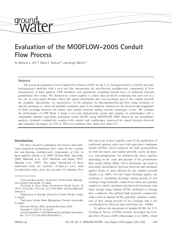 (PDF) Evaluation of the MODFLOW-2005 Conduit Flow Process