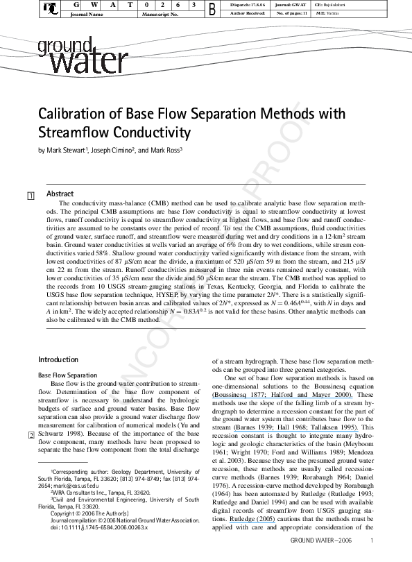 (PDF) Calibration of Base Flow Separation Methods with Streamflow Conductivity