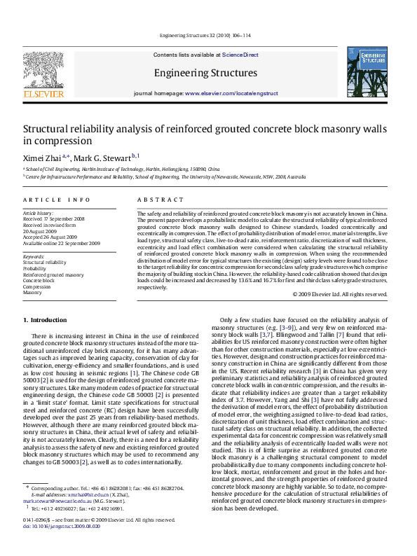 (PDF) Structural reliability analysis of reinforced grouted concrete ...