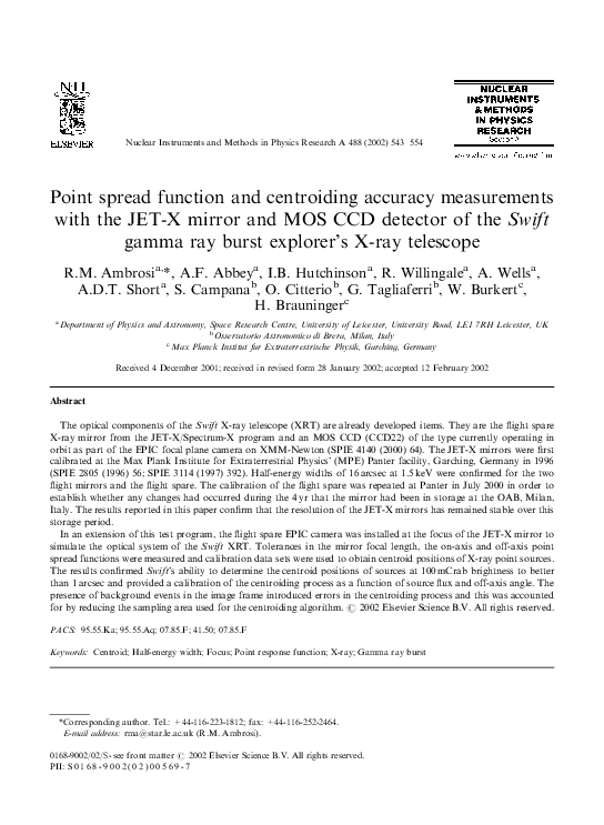 (PDF) Point spread function and centroiding accuracy measurements with the JET-X mirror and MOS ...