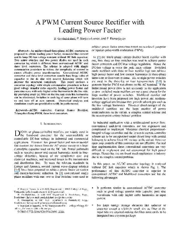 (PDF) A PWM Current Source Rectifier with Leading Power Factor