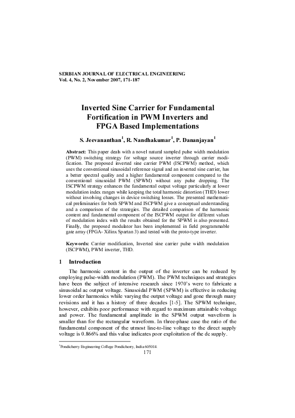 Pdf Inverted Sine Carrier For Fundamental Fortification In Pwm Inverters And Fpga Based