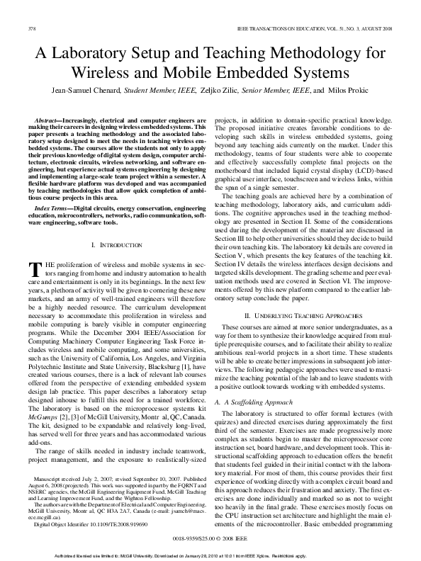 (PDF) A Laboratory Setup and Teaching Methodology for Wireless and ...