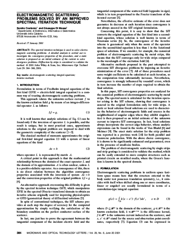 (PDF) Electromagnetic scattering problems solved by an improved spectral iteration technique