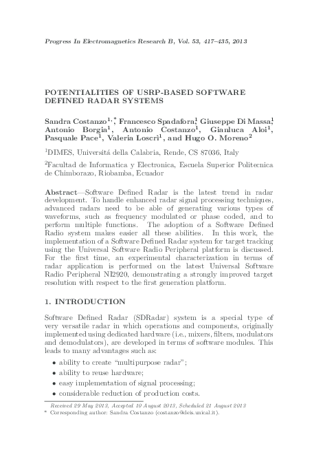 (PDF) Potentialities of Usrp-Based Software Defined Radar Systems